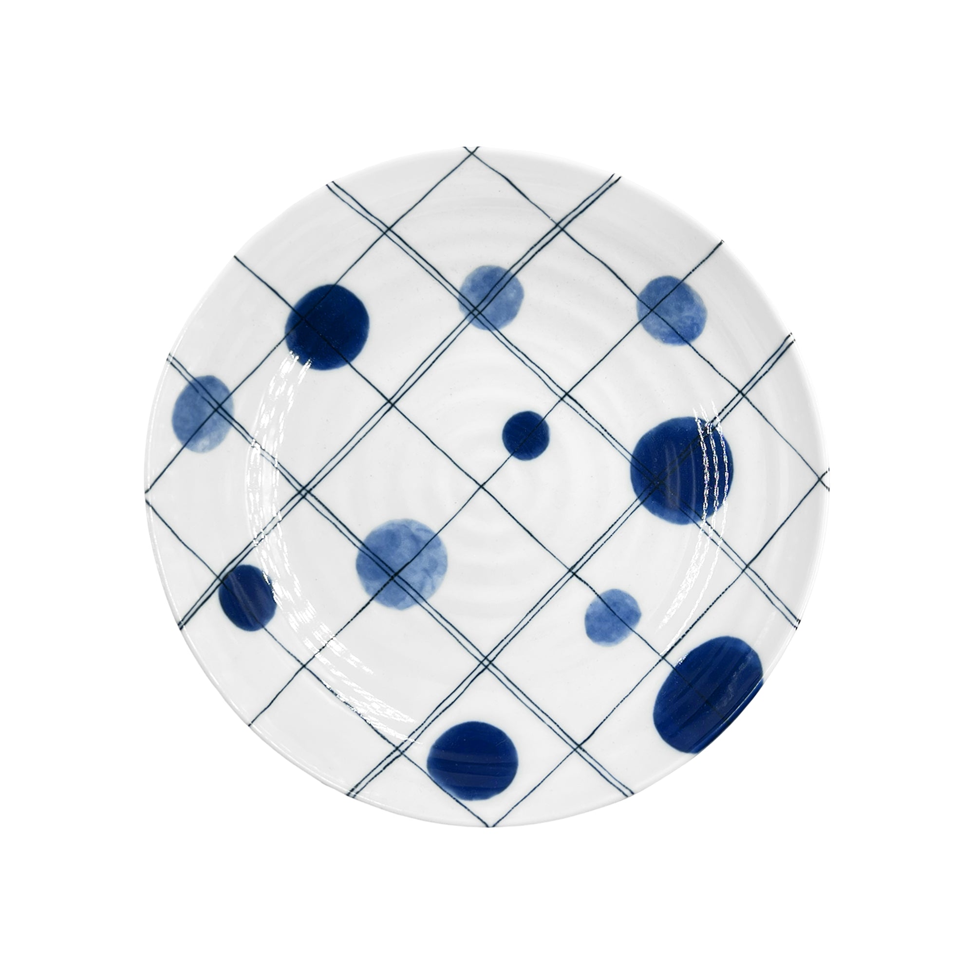 Japanese Ceramic Serving Plate 21cm Polka Dots Lattice – Gokan