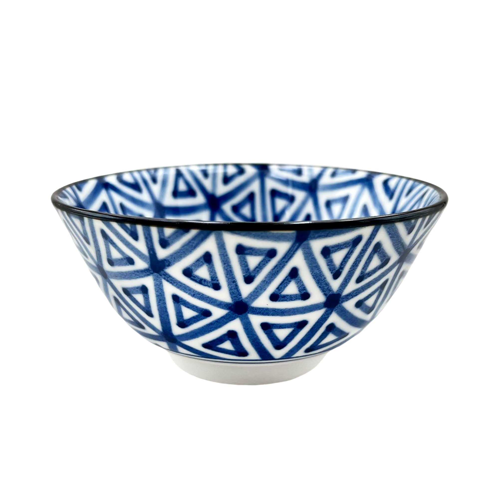 Japanese Ceramic Rice Bowl 13cm Indigo Ikat Triangle – Gokan